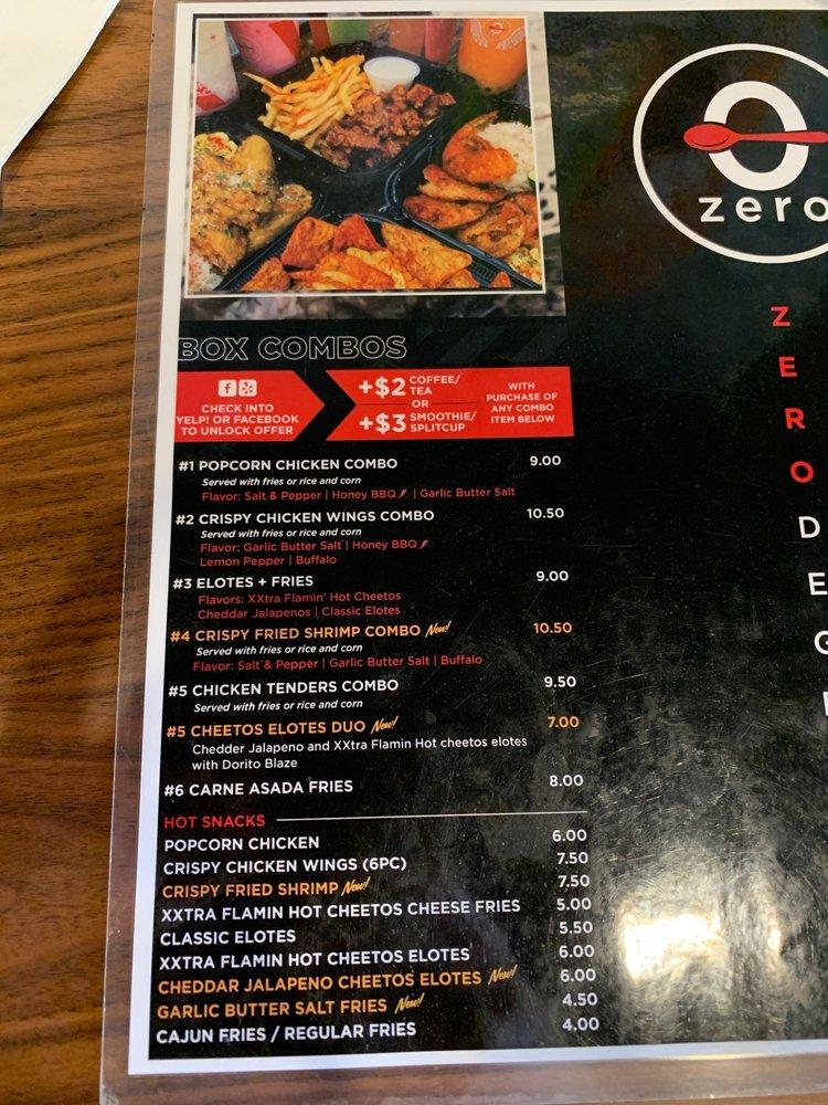 Menu at Zero Degrees restaurant, Orlando, W Sand Lake Rd Suite D123B