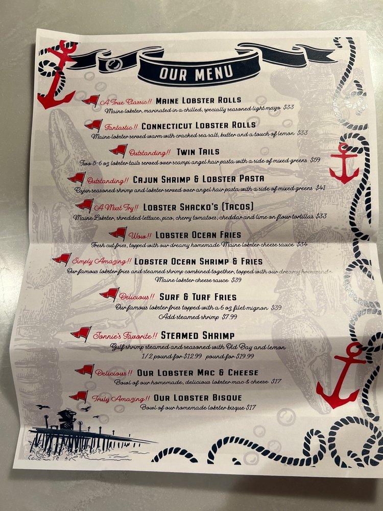 Menu at The Lobster Shack restaurant, Jeannette