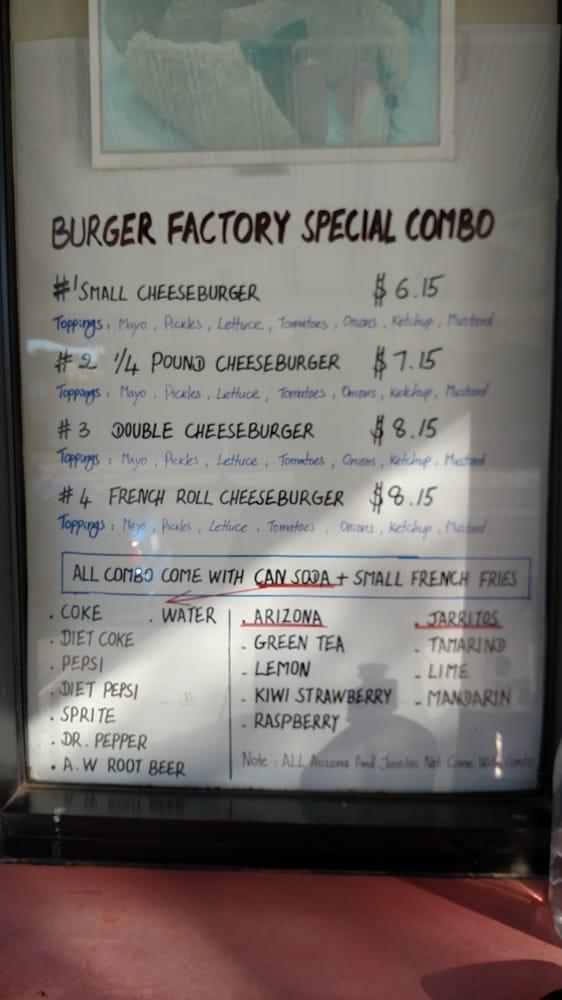 Menu at Burger Factory restaurant, Hollister