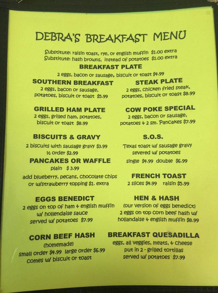 Menu at Debra's Restaurant At Fountain, Hot Springs, Park Ave