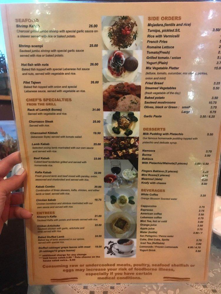 Carta de Khoury's Mediterranean Restaurant, South Miami