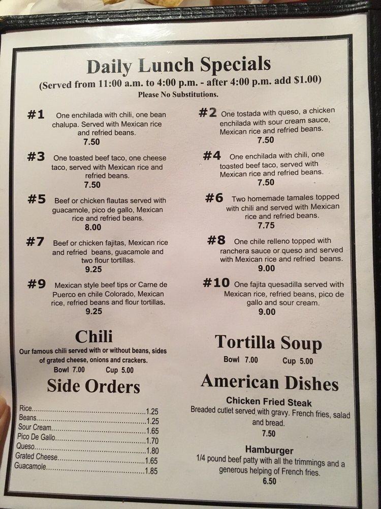Menu at Pulido's Mexican Restaurant, Fort Worth, Pulido St