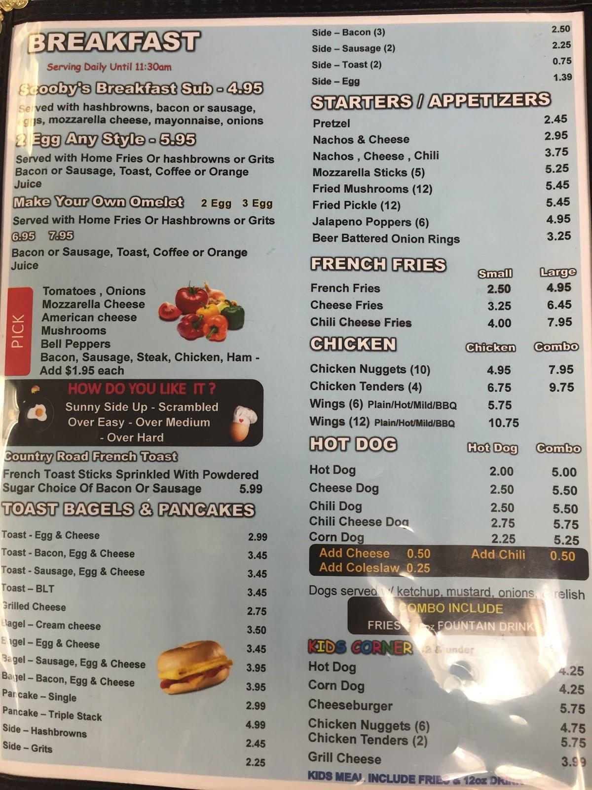 Menu at Scooby's Ice Cream Bar & Grill, Myrtle Beach