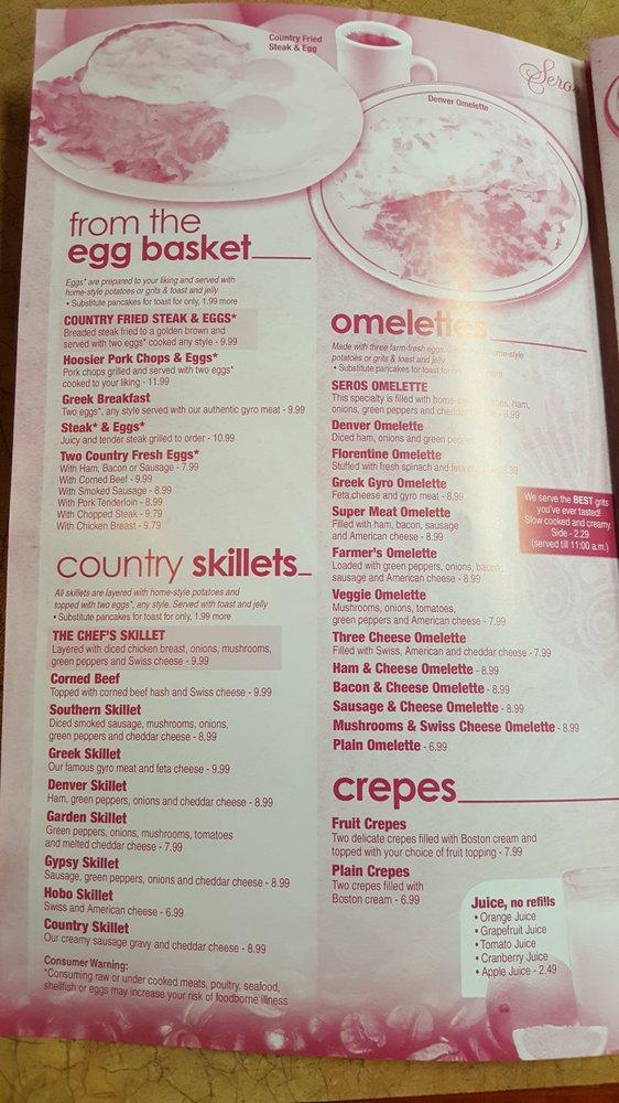 Menu at Sero's Family Restaurant, Indianapolis