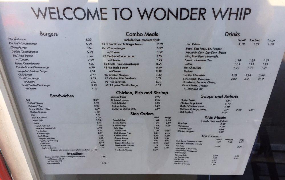 Menu at Wonder Whip restaurant, Owensboro, E 4th St