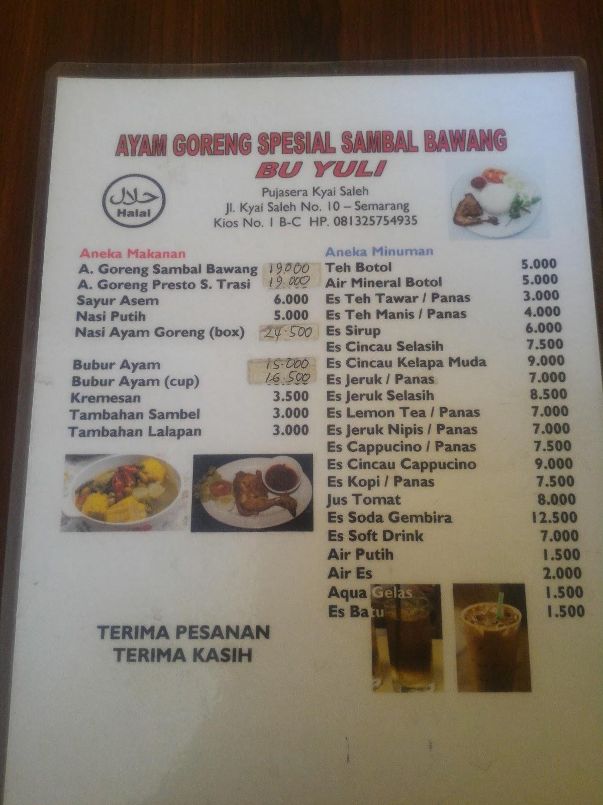 Menu at Ayam Goreng Spesial Sambal Bawang Bu Yuli restaurant, Semarang