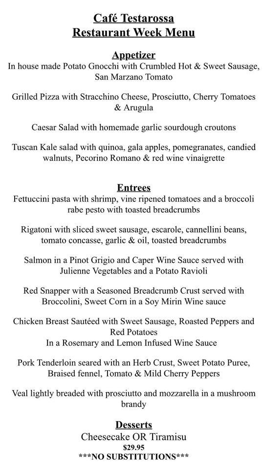 Menu at Cafe Testarossa, Syosset