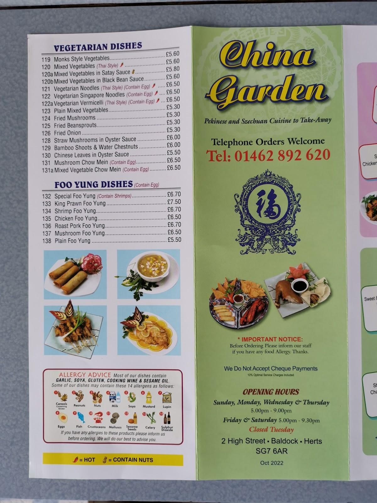 Menu at China Garden fast food, Baldock