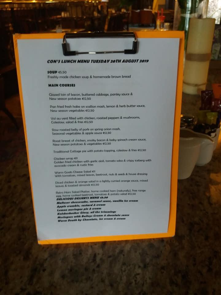 Menu at Con's Bar, Mullingar