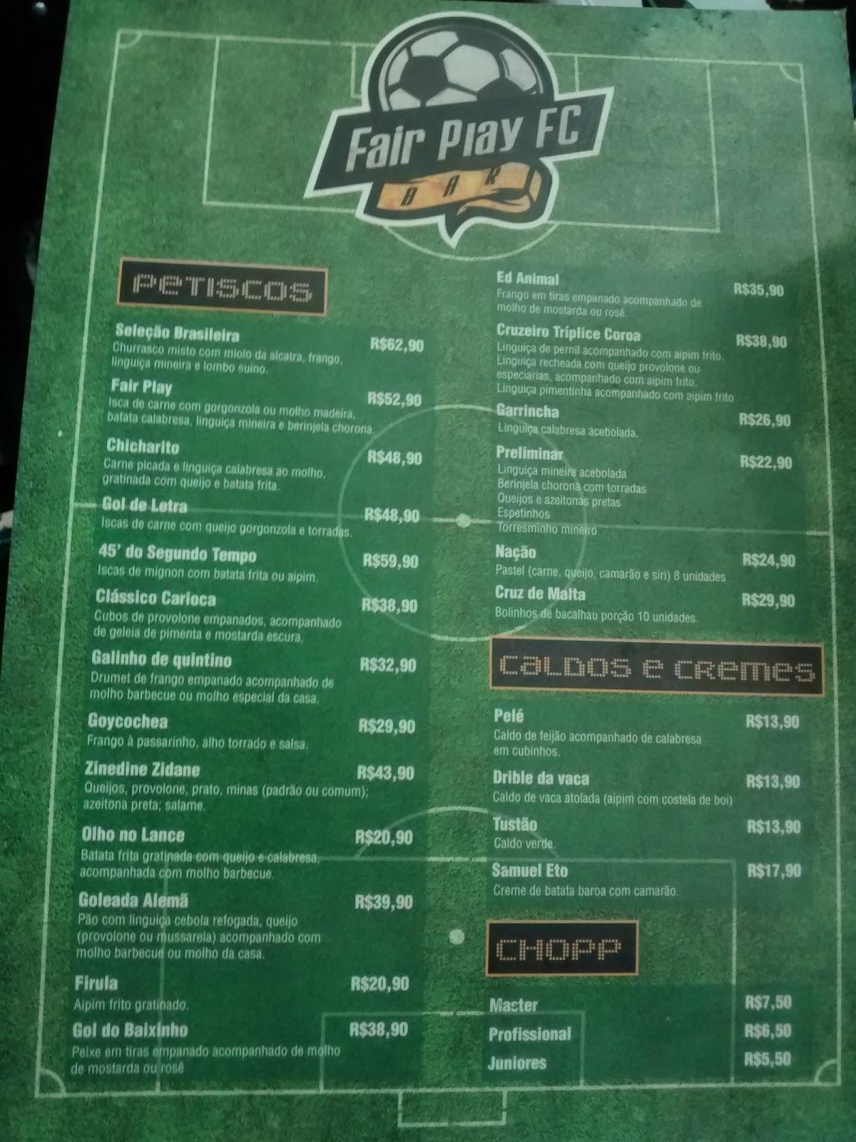 Menu at Fair Play FC Bar, Niterói