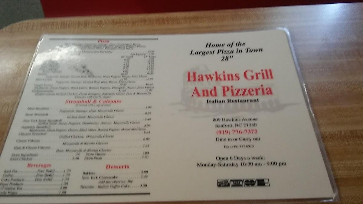 Menu at Hawkins Grill & Pizzeria, Sanford