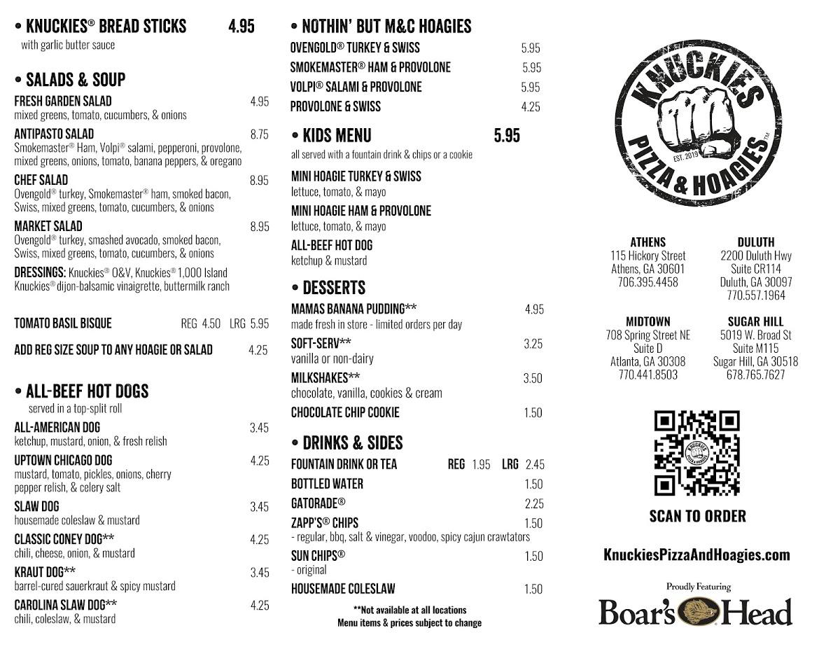 Menu at Knuckies Pizza & Hoagies of Athens restaurant, Athens