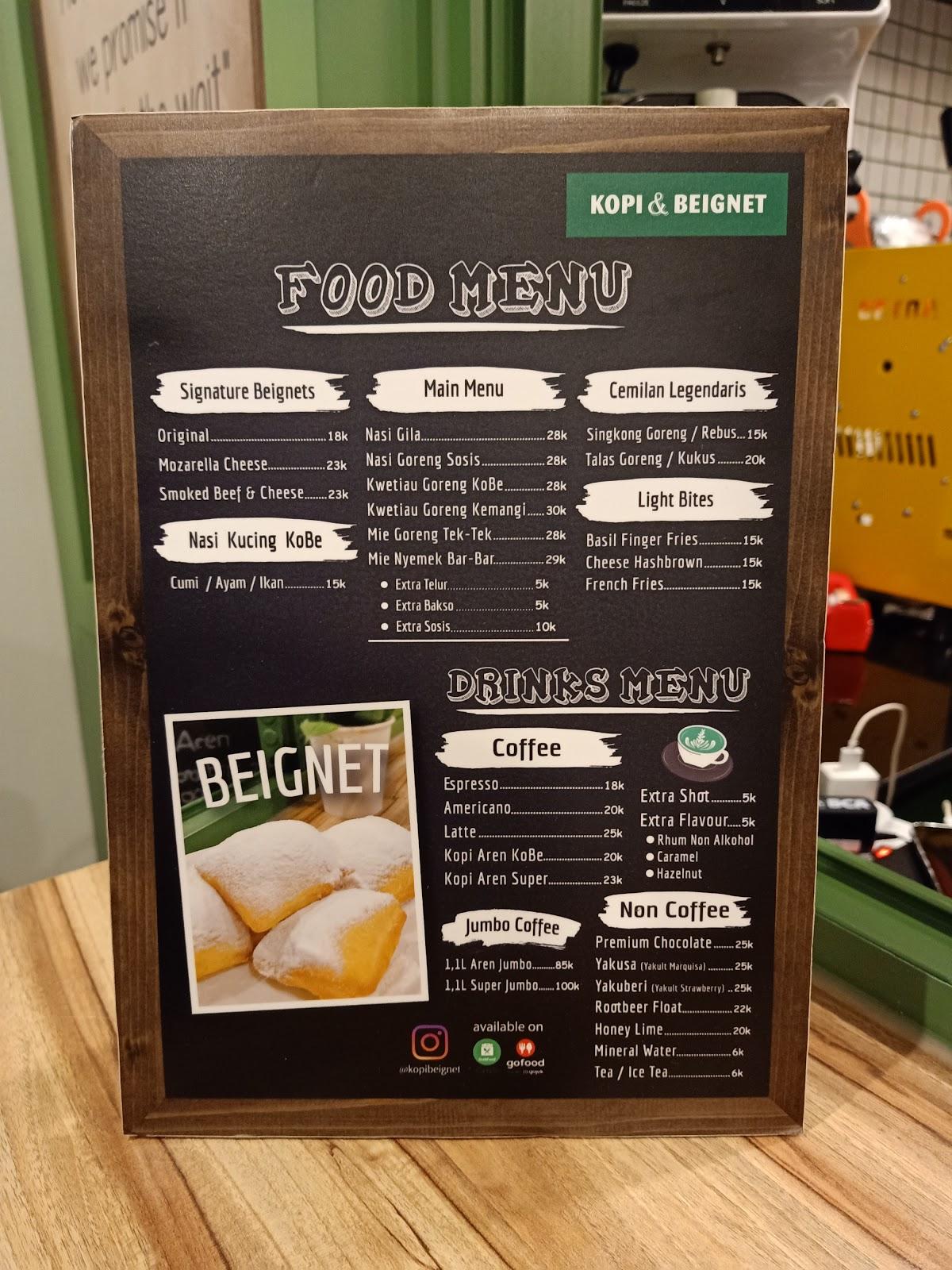 Menu at Kopi & Beignet cafe, South Tangerang