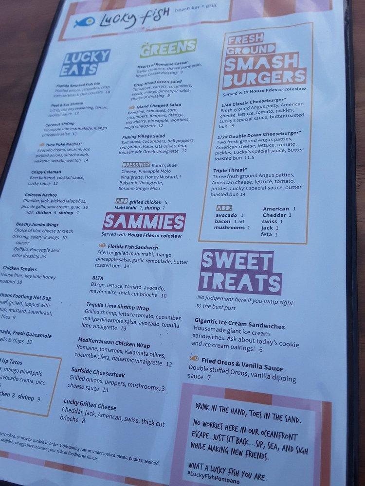 Menu at Lucky Fish pub & bar, Pompano Beach