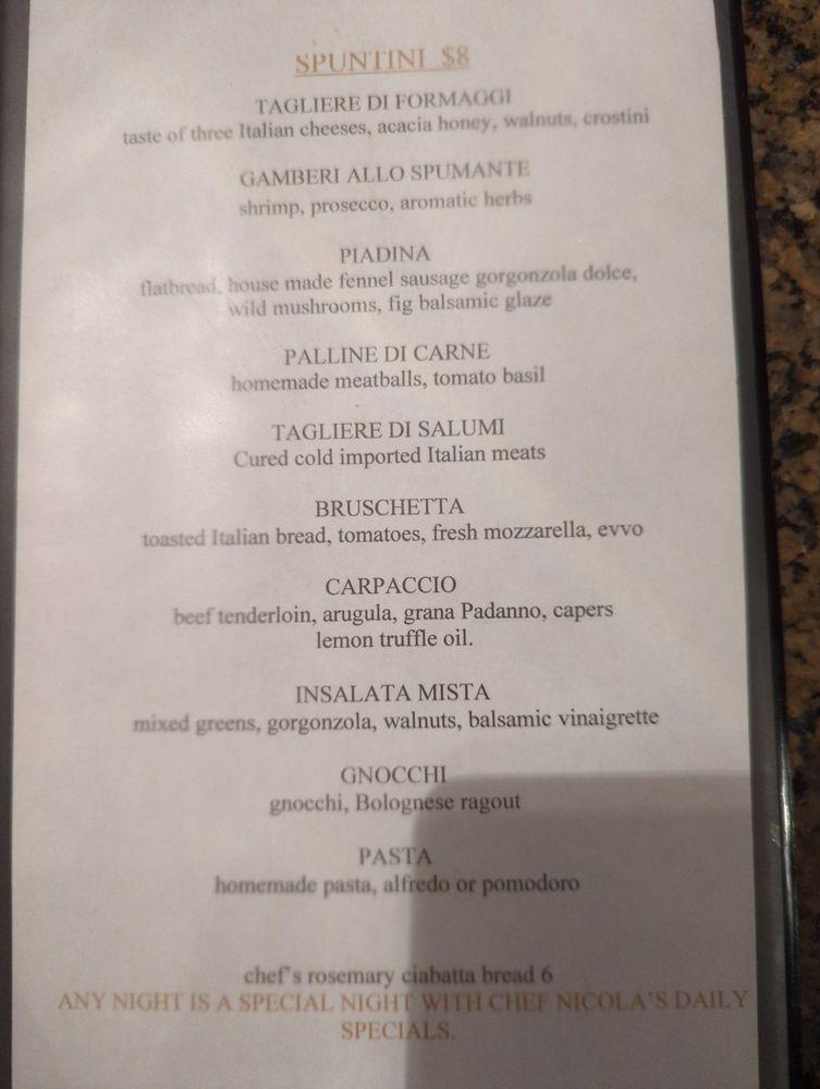Menu at Nicola Restaurant & Bar, Columbus