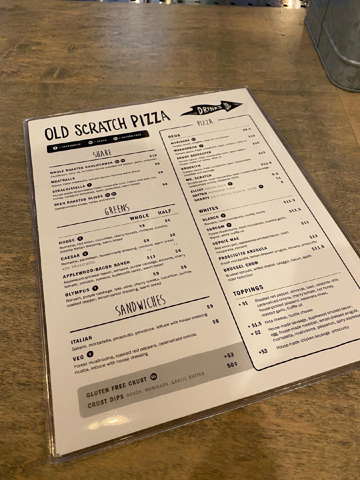 Menu at Old Scratch Pizza & Beer pub & bar, Dayton, 812 S Patterson Blvd