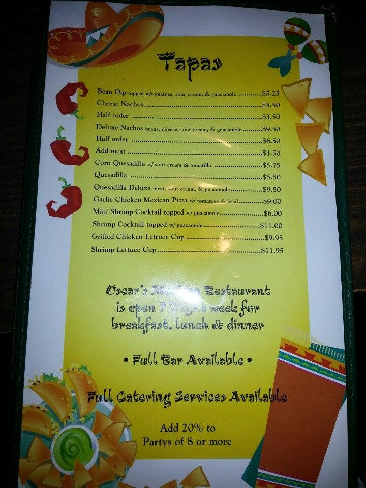 Menu at Oscar's Mexican Restaurant, Redlands