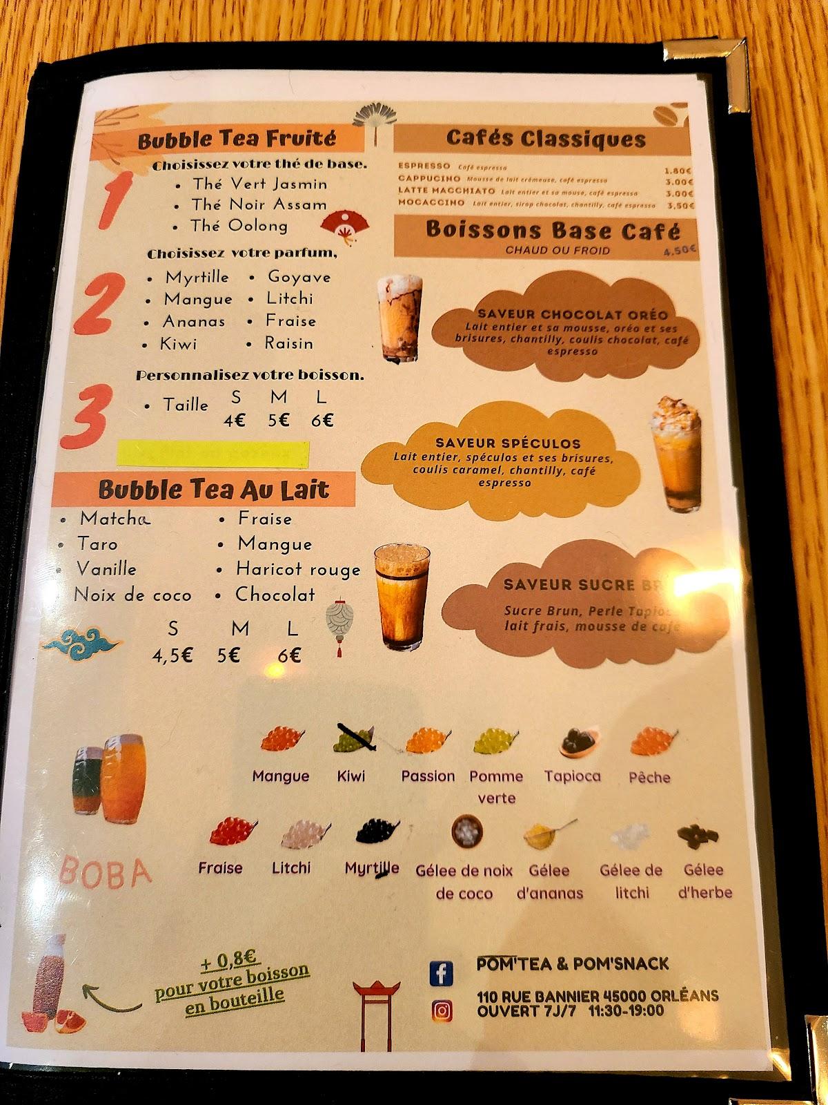 Menu au Pom'Tea & Pom' Snack, Orléans