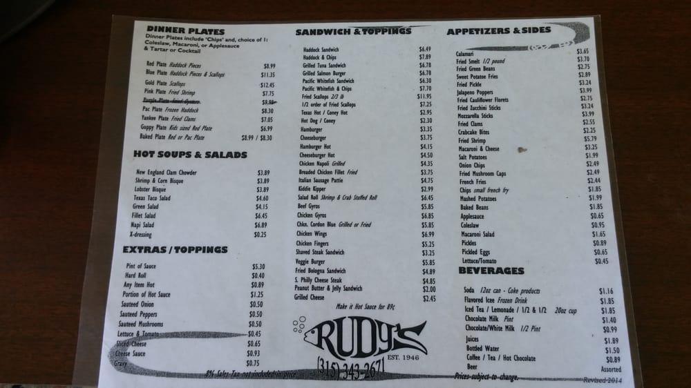 Menu at Rudy's Lakeside Drive-In restaurant, Oswego, 78 Co Rte 89