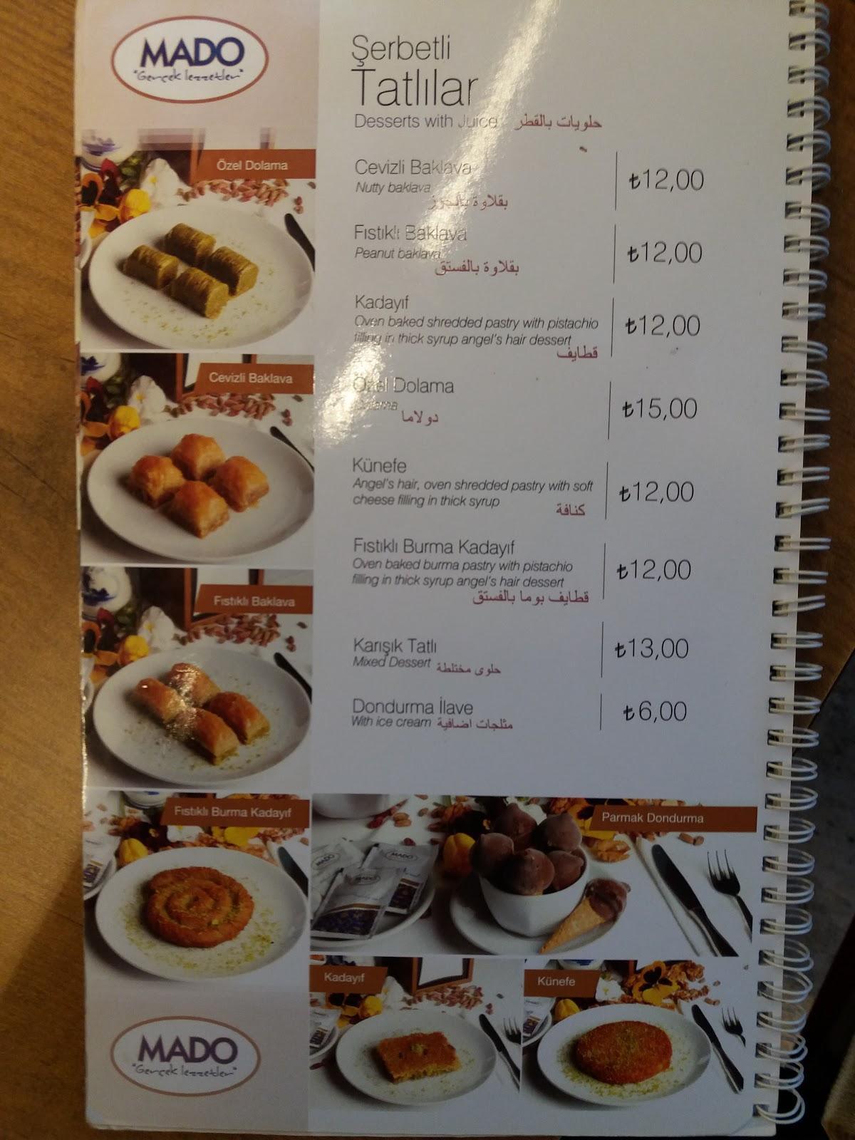 Menu at Tarabya Mado Dondurma, Istanbul, Kefeliköy Cad Üzeri Dr.Sadık ...