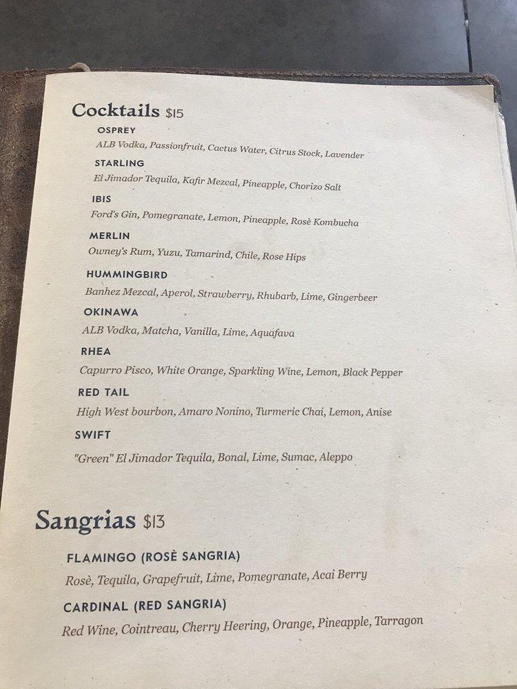 Menu at The Osprey restaurant, New York City