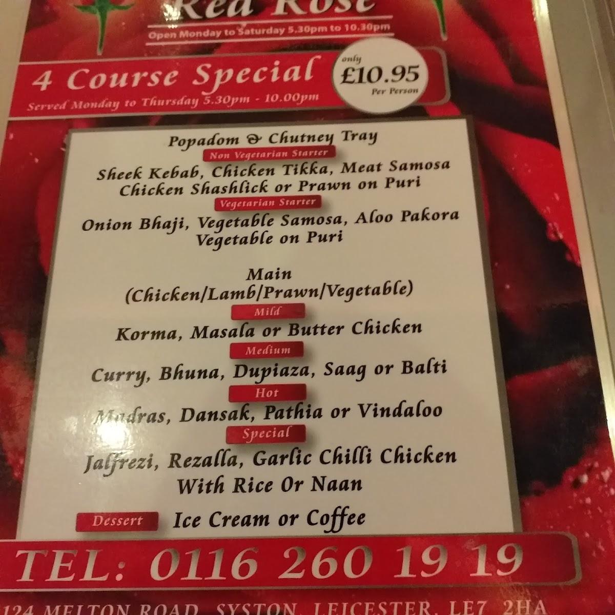 Menu at The Red Rose restaurant, Leicester