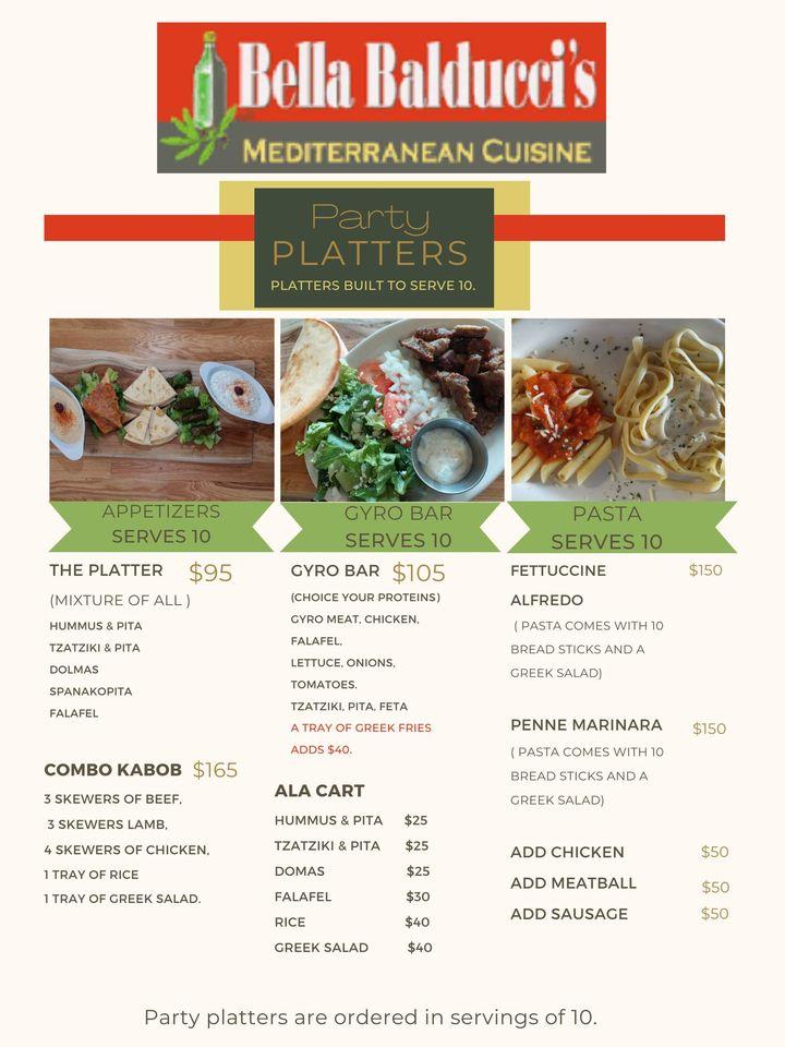 Menu at Bella Balducci's Mediterranean Cuisine restaurant, Monroe