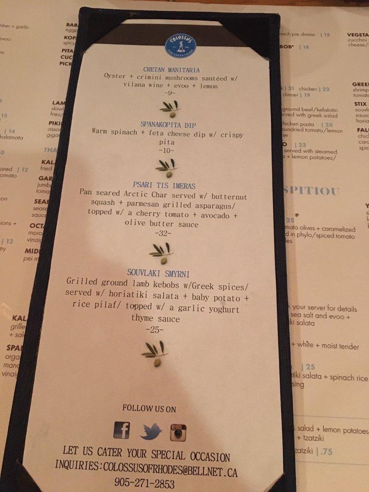 Carta del restaurante Colossus Greek Taverna, Mississauga, 286 ...