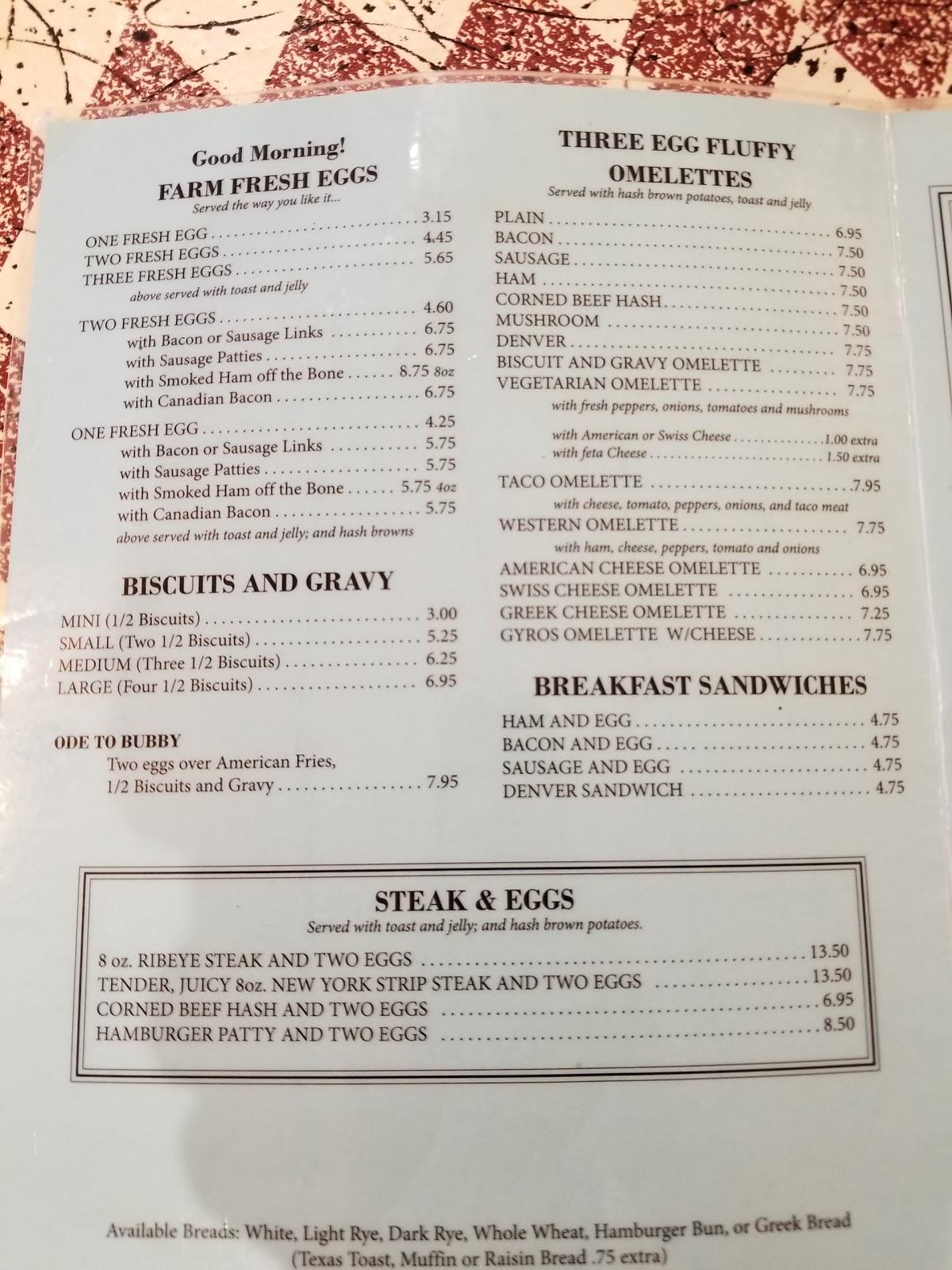 Menu at Dino's Restaurant, Marengo