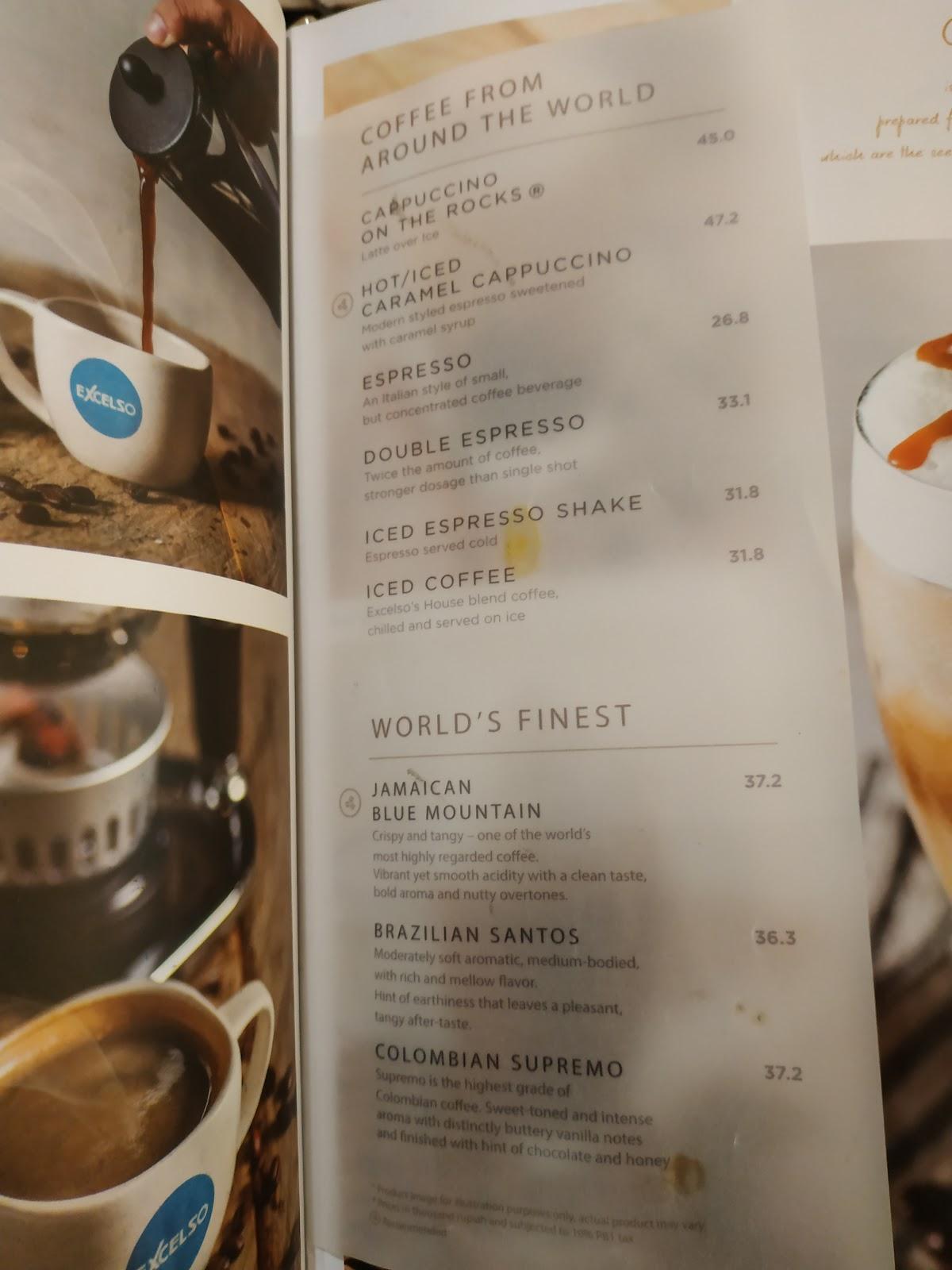 Carta del café Excelso, Kediri