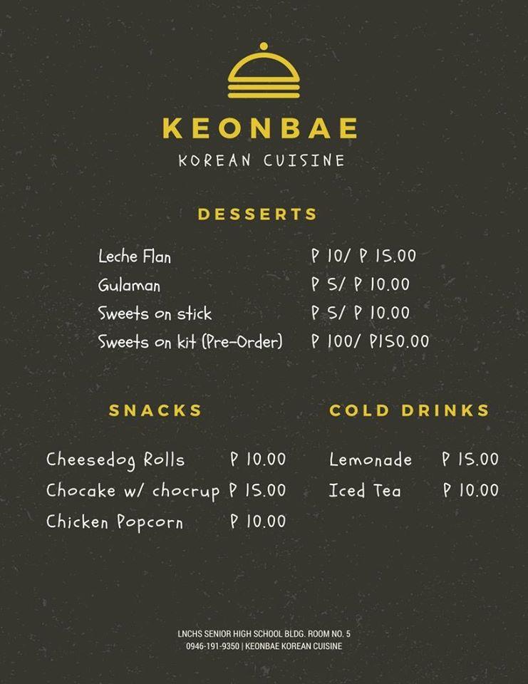 Menu at KeonBae Korean Cuisine, Lopez