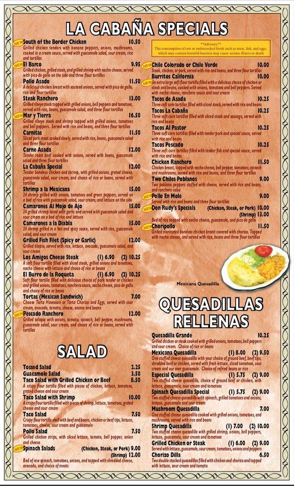 Menu at La Cabana Mexican Restaurant, Dillard