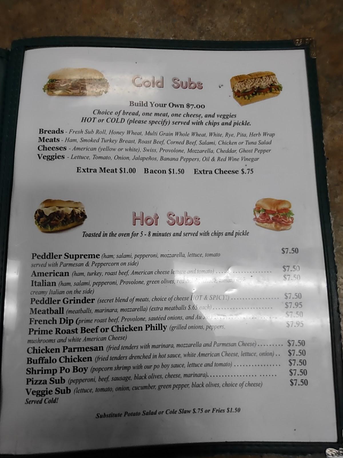 Menu at Pizza Peddler pizzeria, Midway
