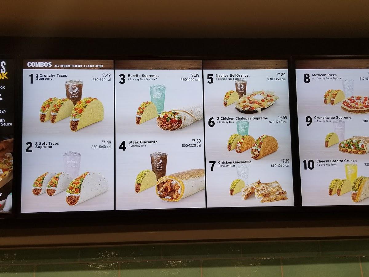 Menu at Taco Bell fast food, Chicago, S Pulaski Rd