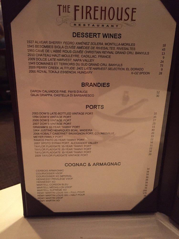 Menu at The Firehouse Restaurant, Sacramento