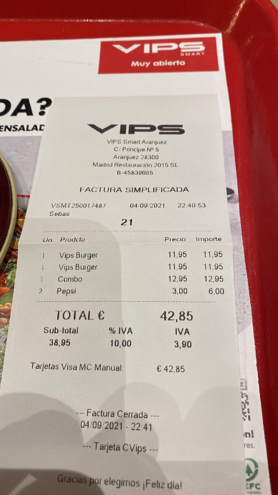 Carta del restaurante VIPS Smart, Aranjuez