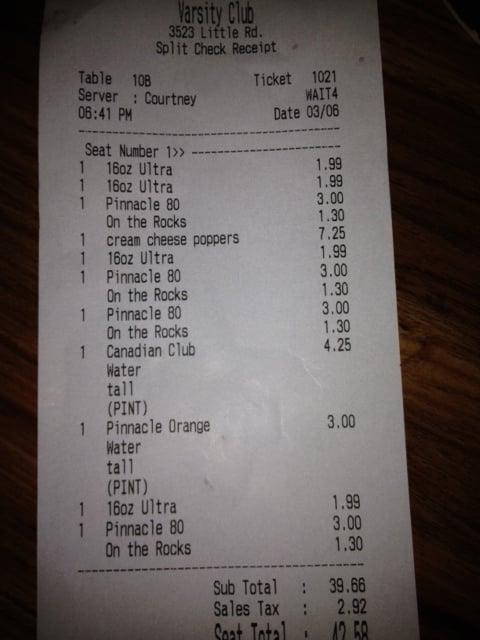 Menu at Varsity Club Sports Bar Trinity, New Port Richey