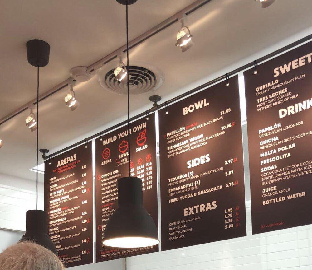 Carta de BienMeSabe Venezuelan Arepa Bar, Chicago, 29 E Adams St