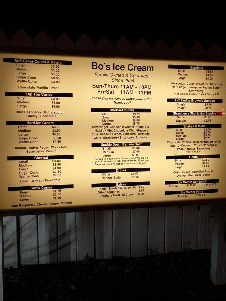 Menu at Bo's Ice Cream desserts, Tampa, N Florida Ave