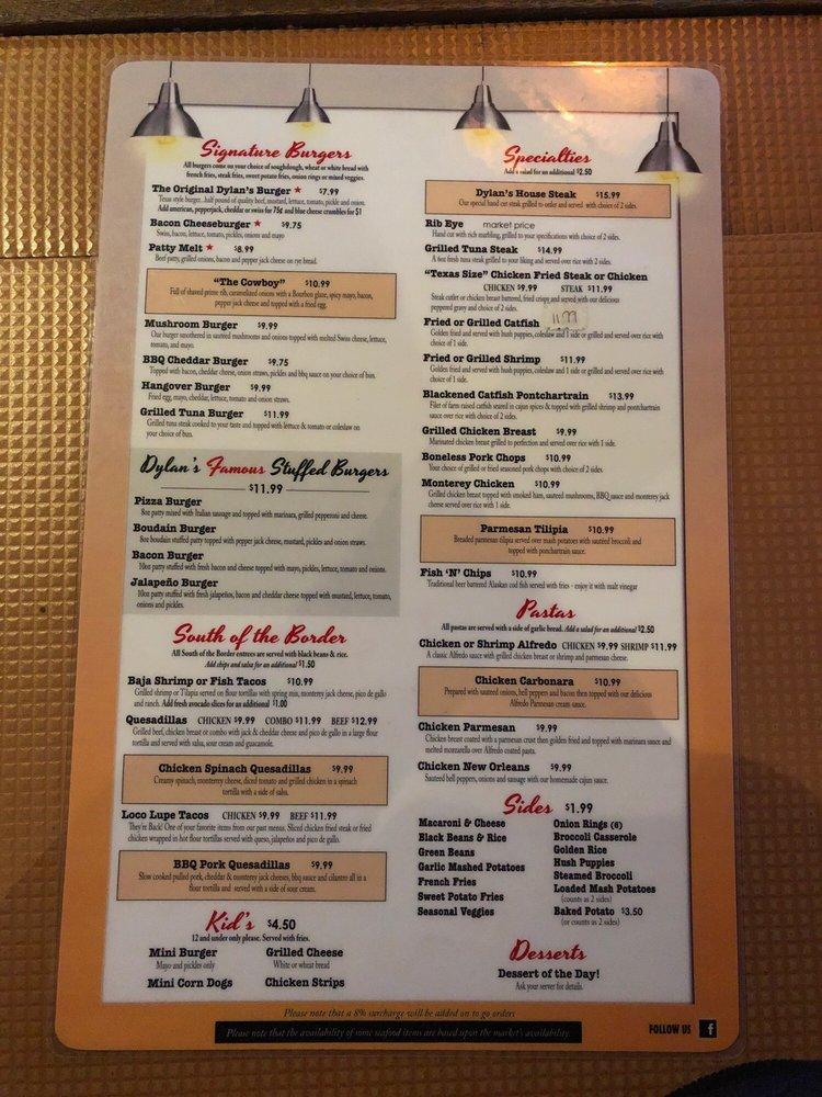 Menu at Dylan's Bar and Grill, Port Arthur, 9th Ave