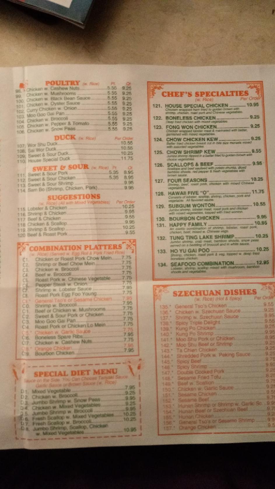 Menu at Foo Chow Restaurant, Richfield Springs