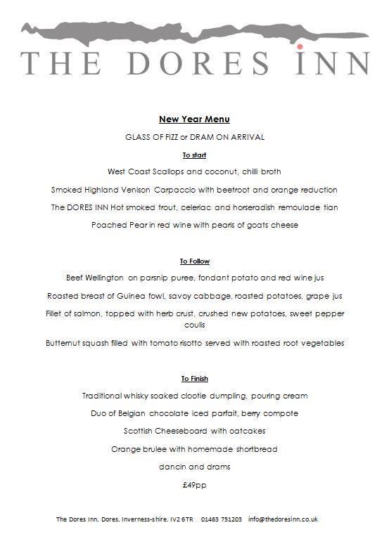Menu at The Dores Inn pub & bar, England
