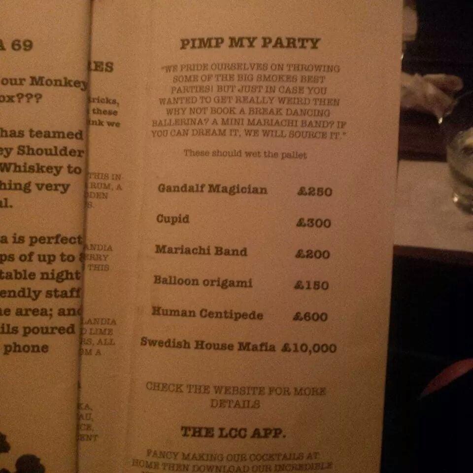 Menu at London Cocktail Club, London, 61 Goodge Street