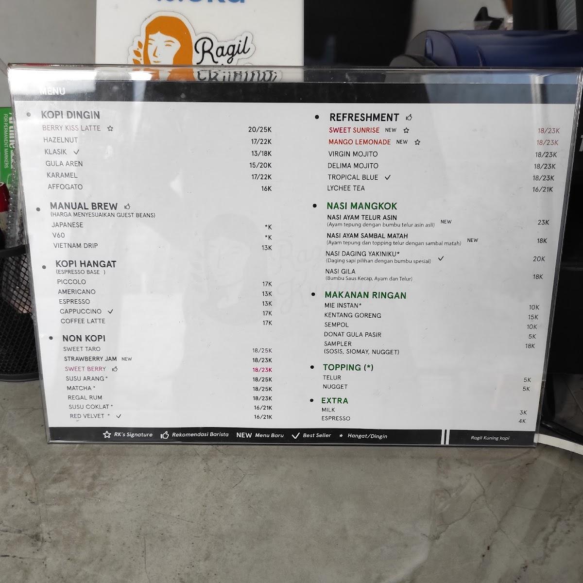 Menu at Ragil Kuning Kopi, Gresik