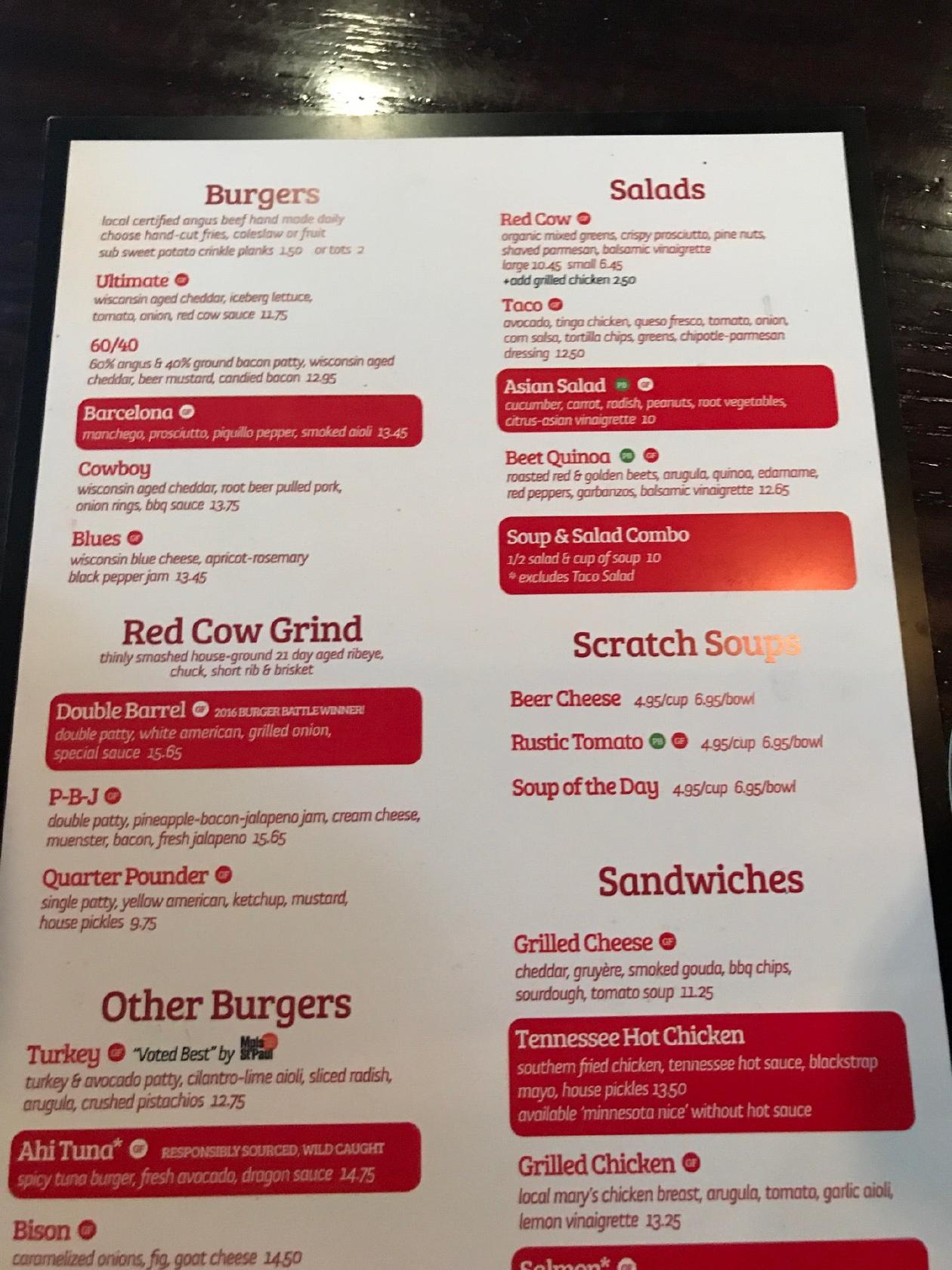 Menu at Red Cow St. Paul pub & bar, Saint Paul, 393 Selby Ave