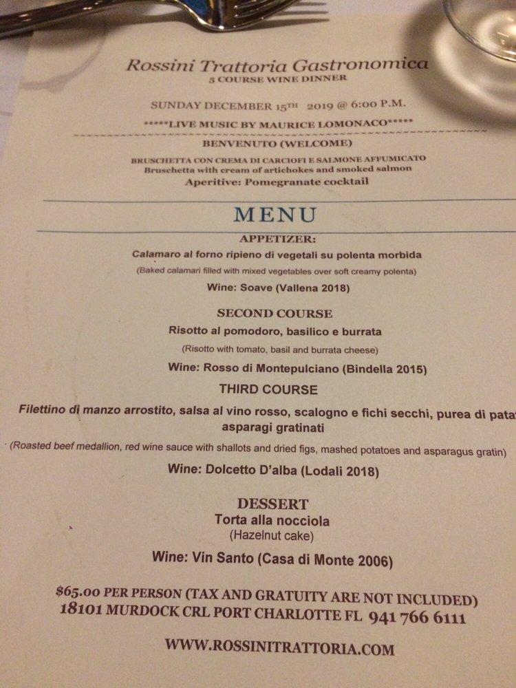 Menu at Rossini's Bistro & Café pizzeria, Port Charlotte
