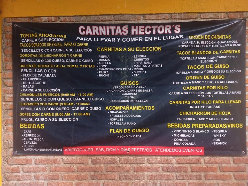 Carta del restaurante Carnitas Hector's, Ajijic, Carr Jocotepec-chapala ...