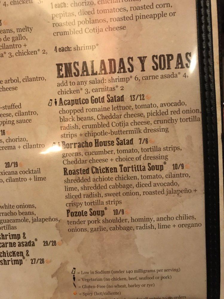 Menu at Guy Fieri's El Burro Borracho restaurant, Laughlin