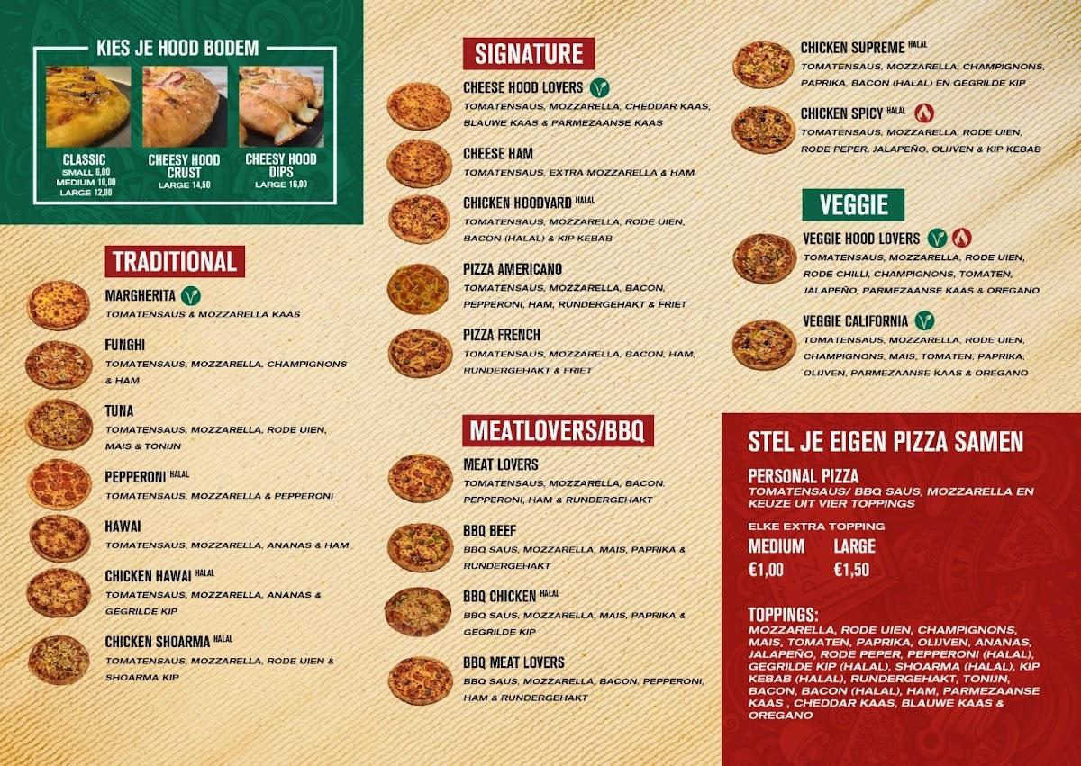 Menu at Pizza Hood, Zoetermeer