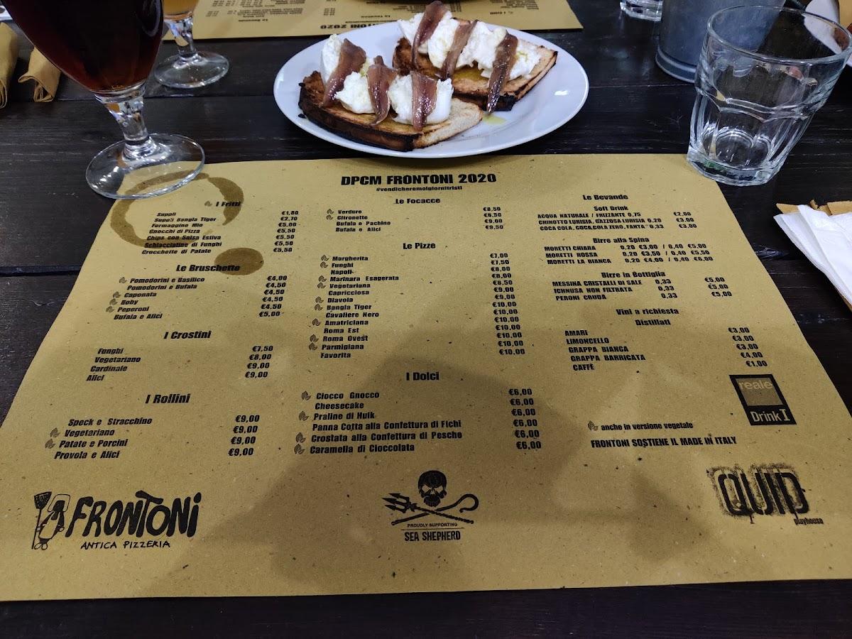Menu at Antica Pizzeria Frontoni, Rome, Via Assisi
